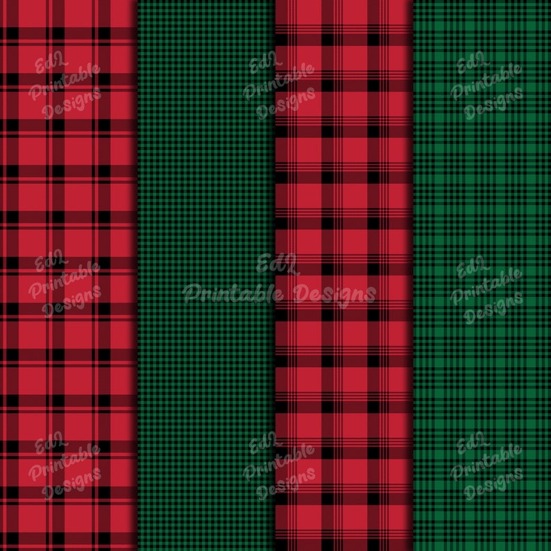 Christmas Buffalo Plaid Digital Paper, Green and Red Printable Xmas ...