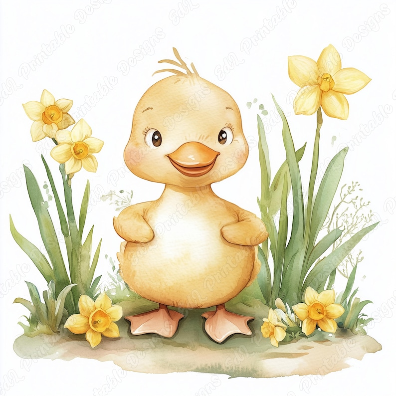 Watercolor Duckling Clip Art, Floral Baby Animal JPG (digital Download ...