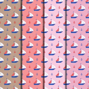 Sailing Boat and Anchor Digital Paper, Nautical Printable Background ...