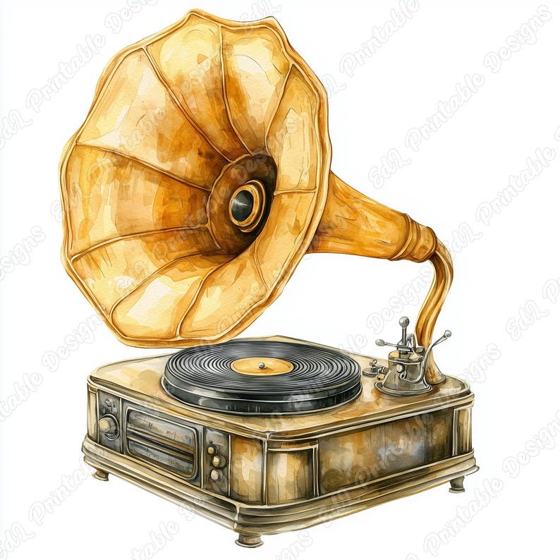 Vintage Gramophone Clipart, Retro Phonograph Images, Old Record Player ...
