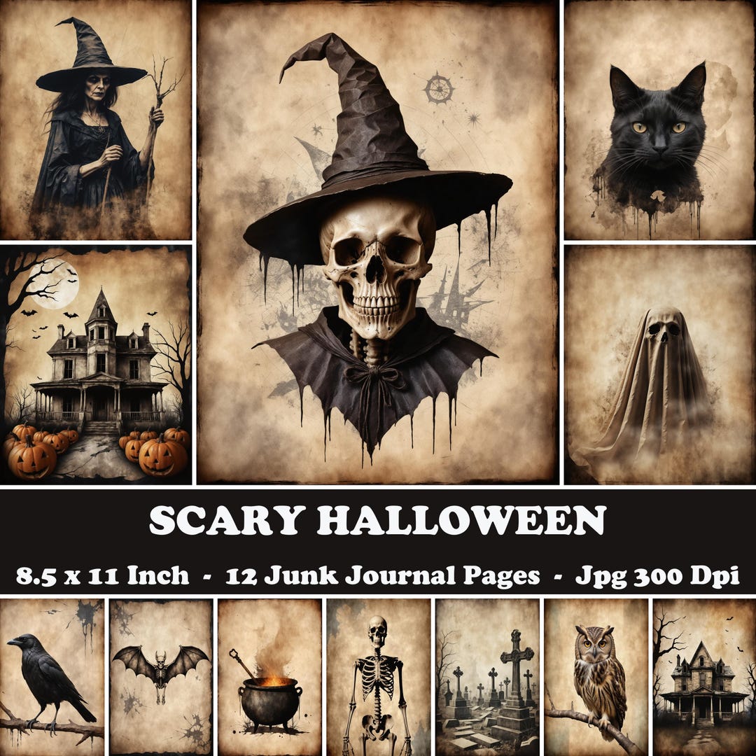 Shabby Chic Scary Halloween Junk Journal, Creepy Halloween Wall Art ...