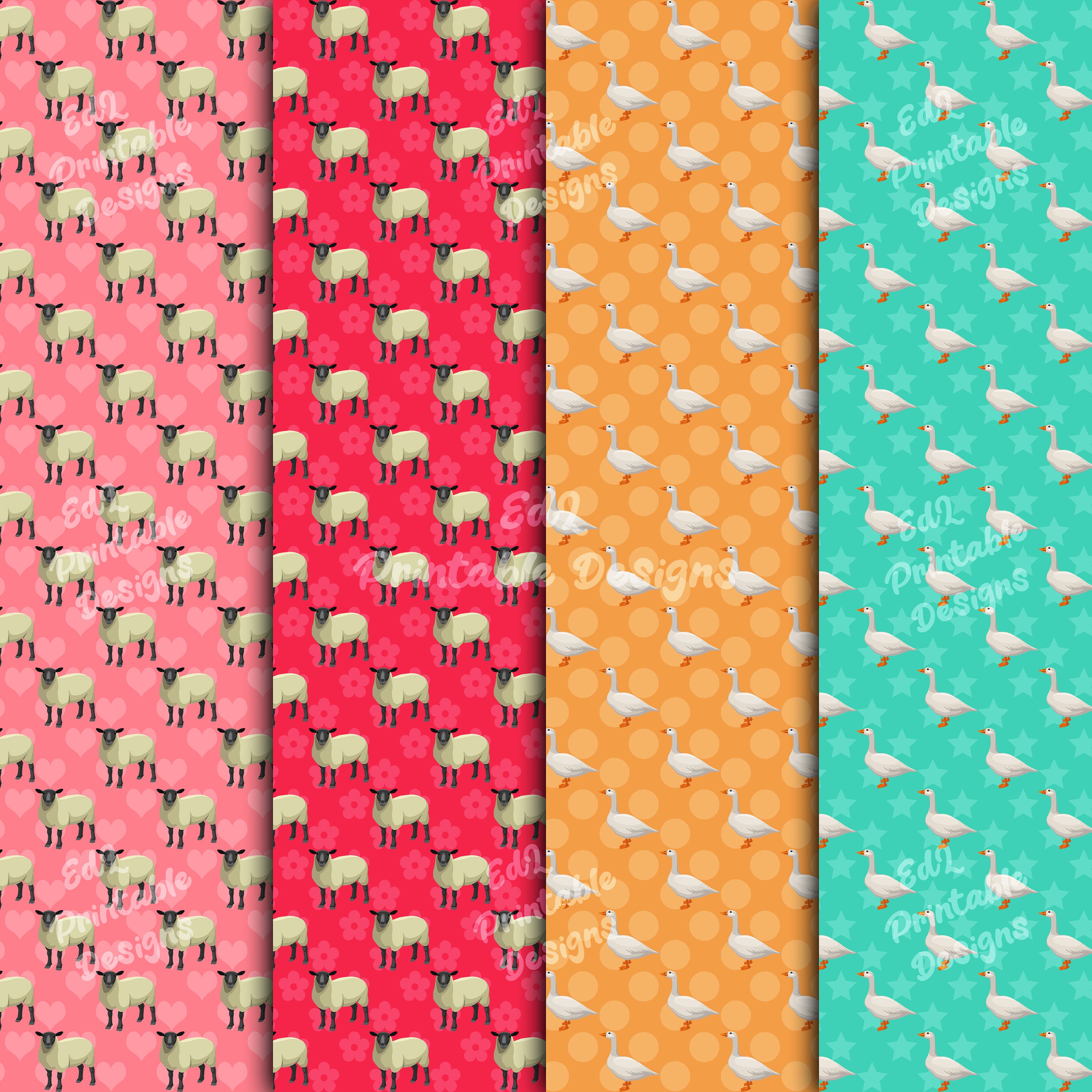 Cute Farm Animals Digital Paper Pack, Sheep Printable Background ...