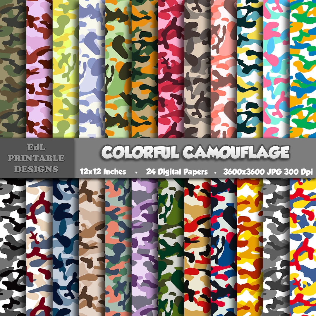 Colorful Camouflage Digital Pattern Paper, Army Print Printable ...