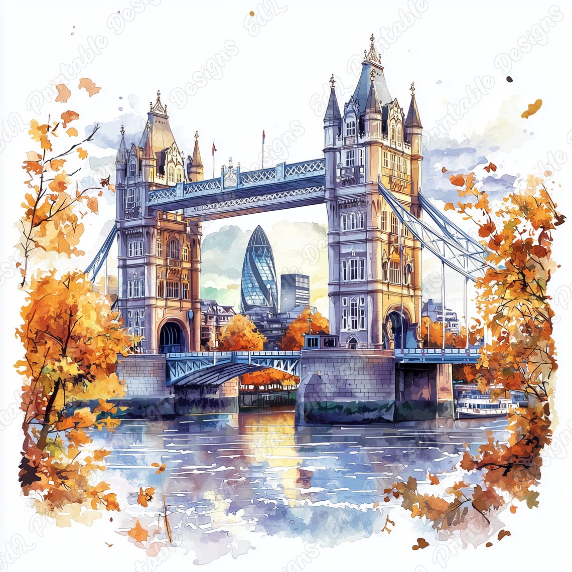 London City Watercolor Clipart, UK Landmarks JPG Bundle (digital ...