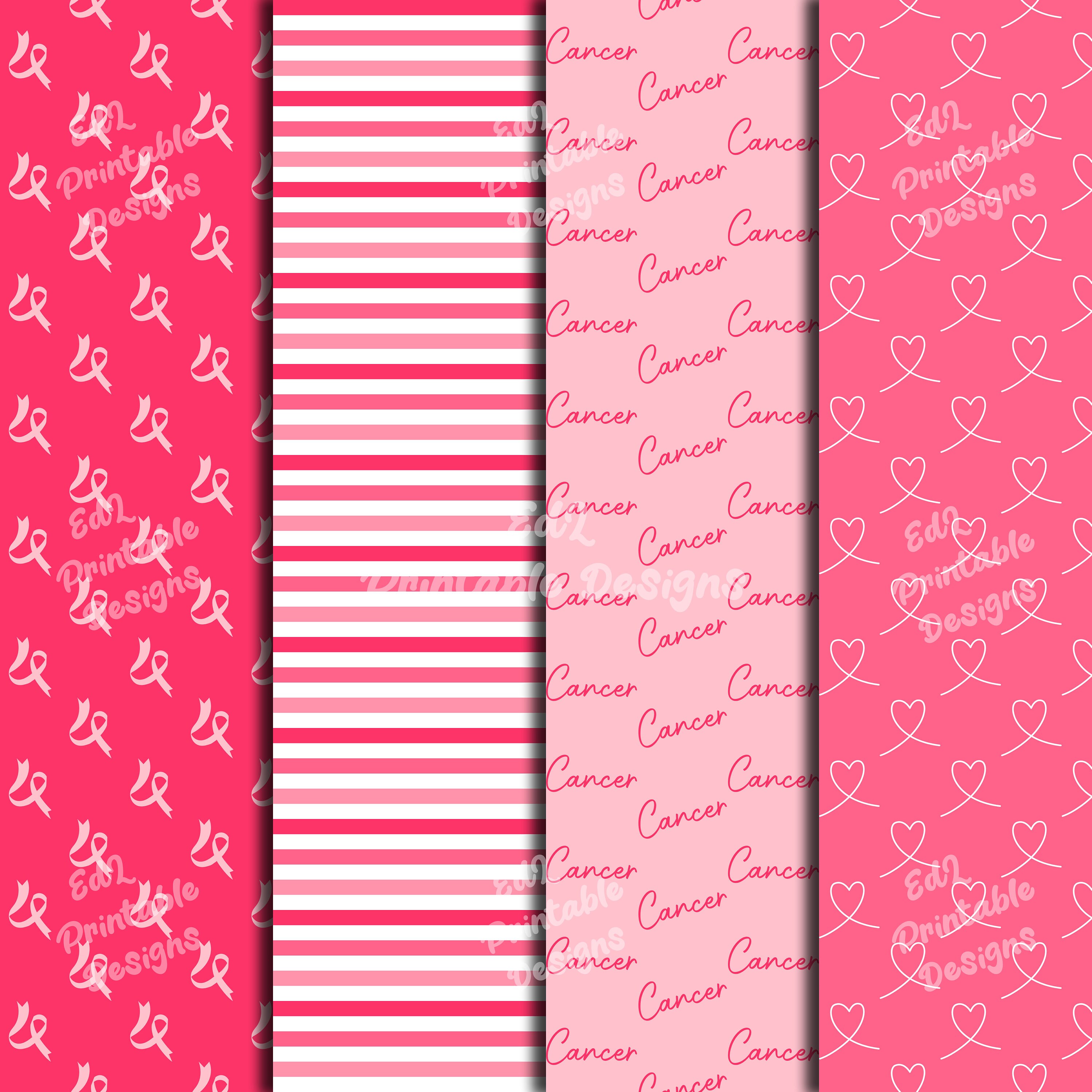 Breast Cancer Digital Paper, Pink Color Ribbons Printable Background ...