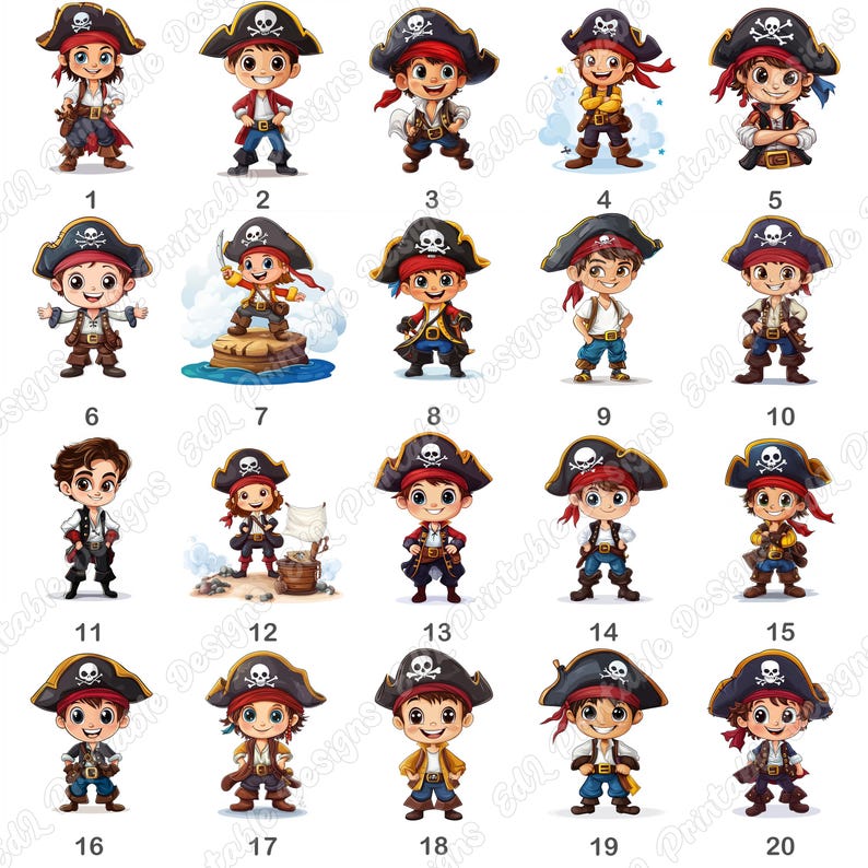 Pirate Boy Clipart, Cartoon Little Children Printable Images (digital ...