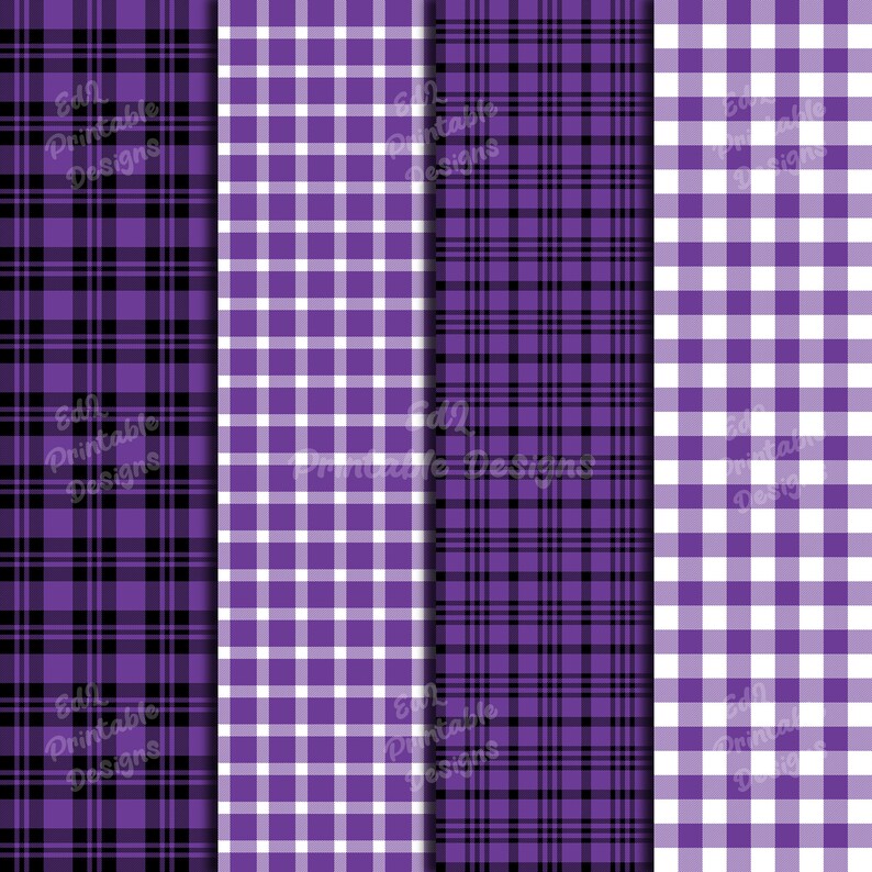 Purple Buffalo Plaid Digital Paper Pack, Printable Background Papers ...