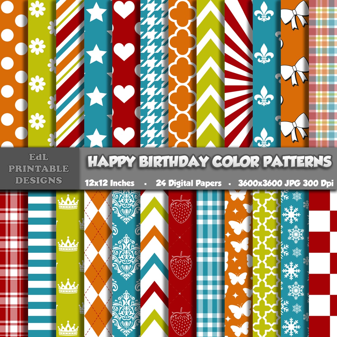 Birthday Digital Paper Pack, Scrapbook Backgrounds, Seamless Patterns ...