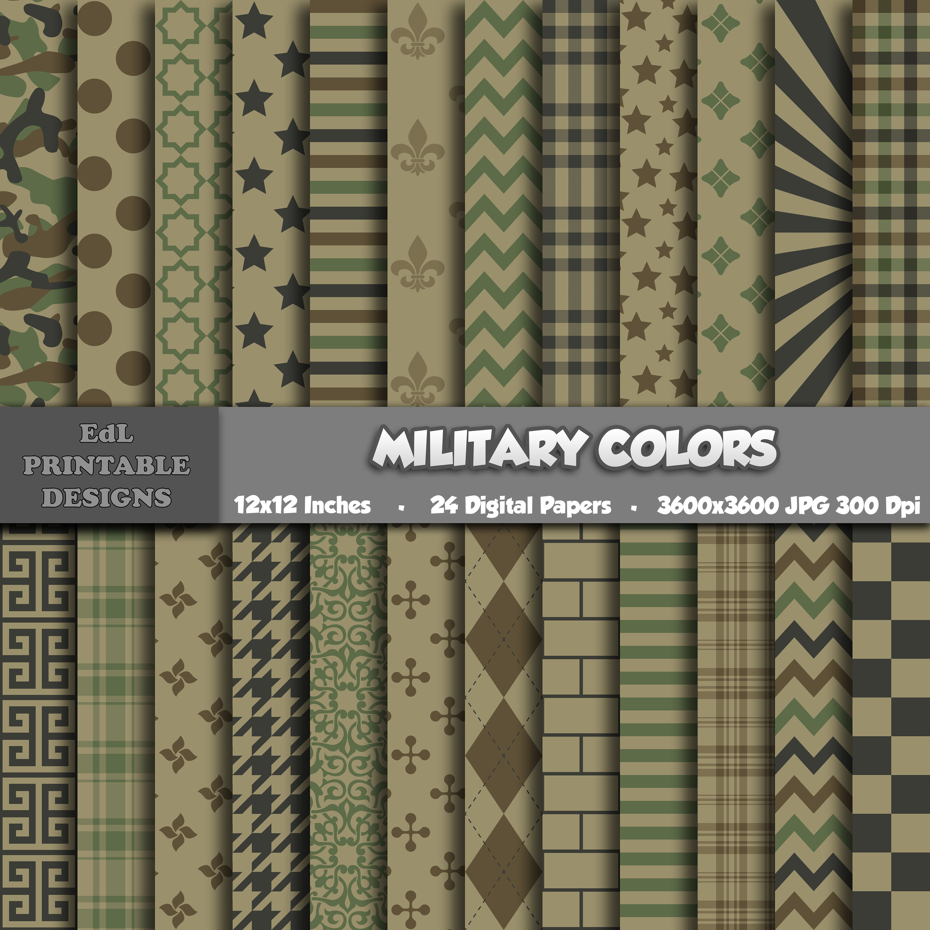 Military Colors Digital Pattern Paper, Camouflage Printable Background ...