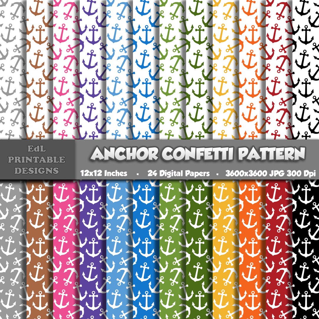 Anchor Confetti Pattern Digital Paper, Nautical Printable Background ...