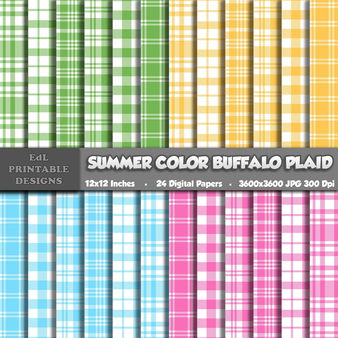 Summer Buffalo Plaid Digital Paper Set, Tartan Gingham (digital ...