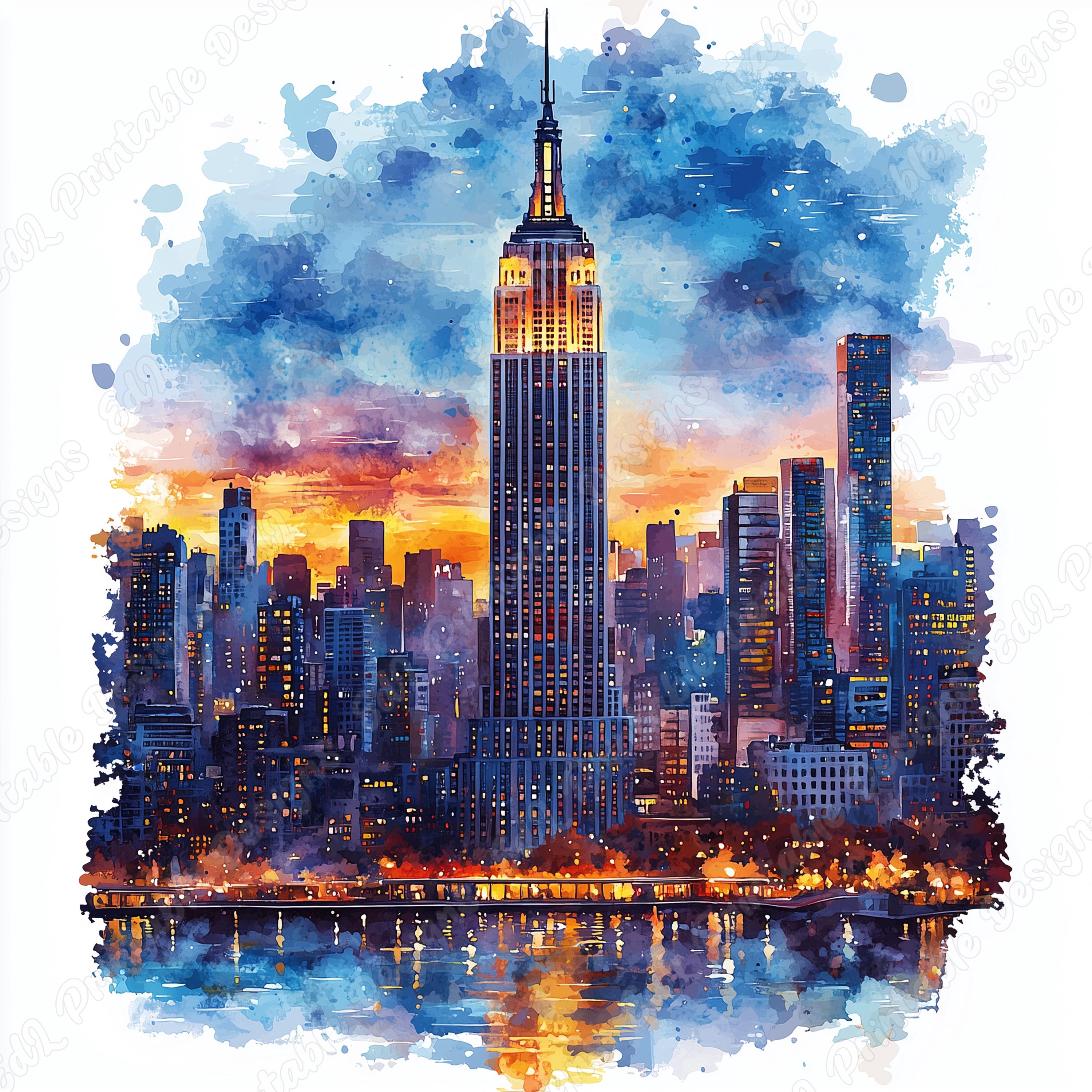 Watercolor New York City Clip Art, Street Scenes JPG Set (digital ...