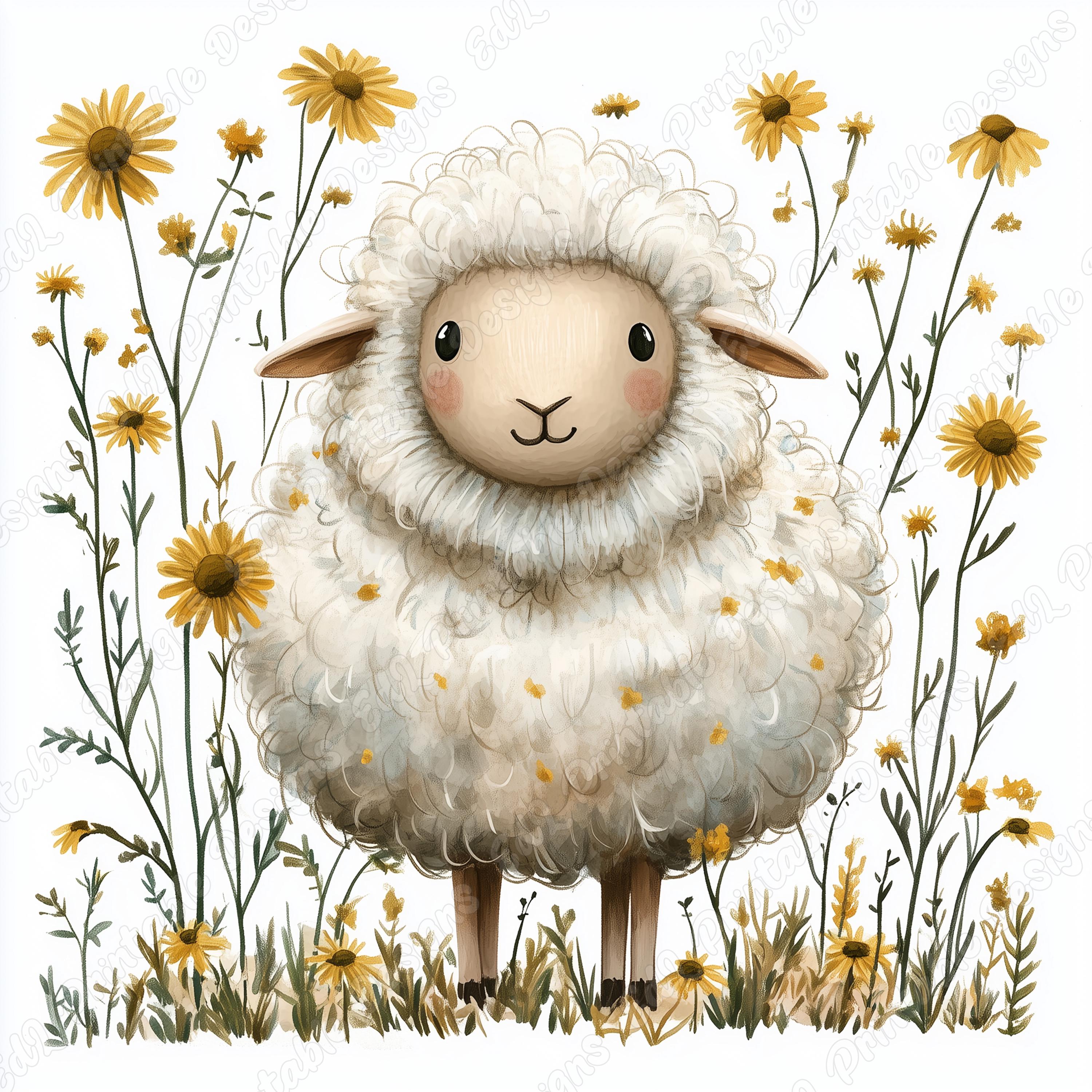 Watercolor Sheep Clip Art, Lamb Printable Nursery Art (JPG Digital ...
