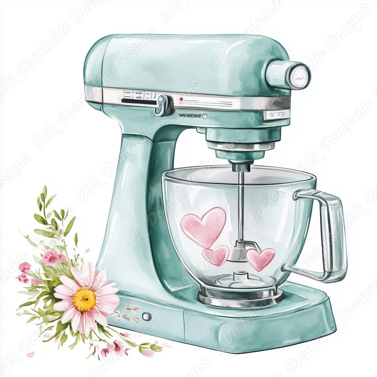 Floral Stand Mixer Clip Art, Retro Kitchen Printable (JPG) - Etsy
