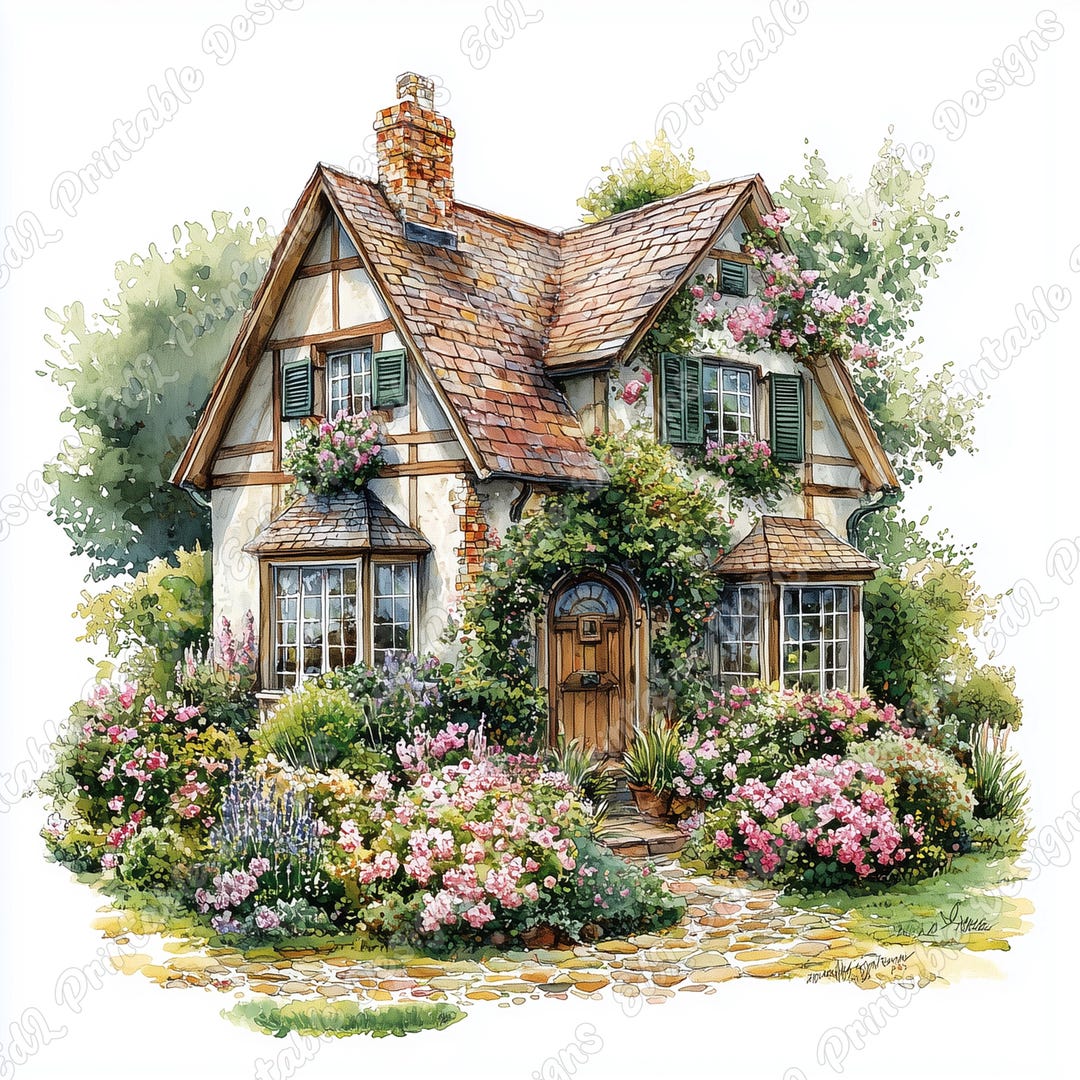 20 Cottage House With Flowers Clip Art, Country Side Home Printable ...