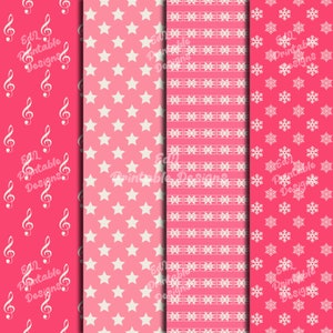 Music Patterns Digital Paper, Shades of Pink Printable Background ...