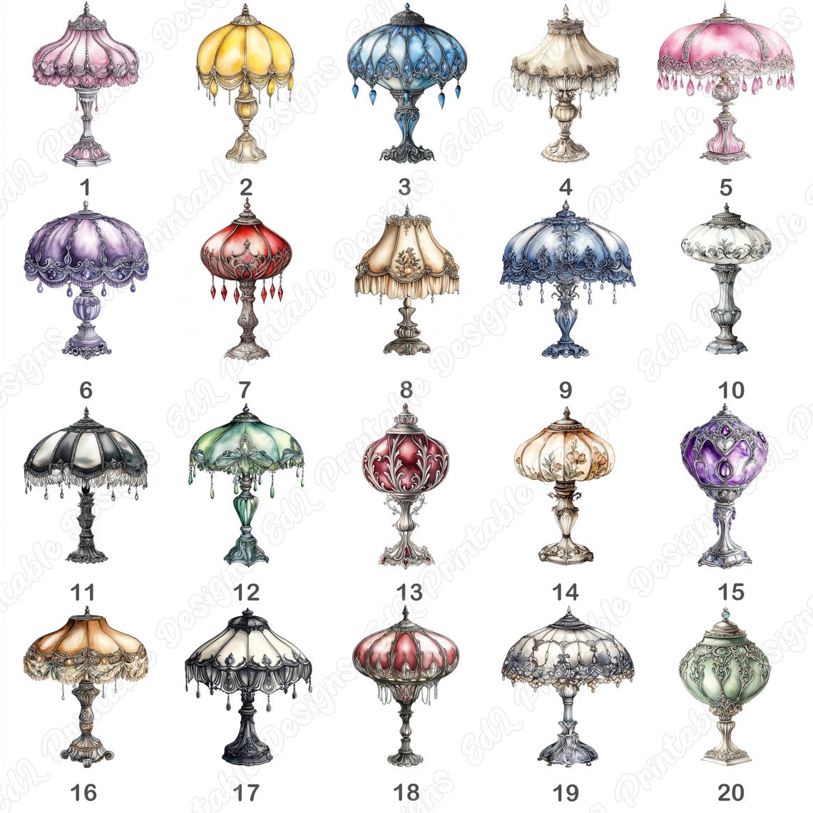 Victorian Lamp Clipart, Watercolor Antique Bedside Lamps Images ...