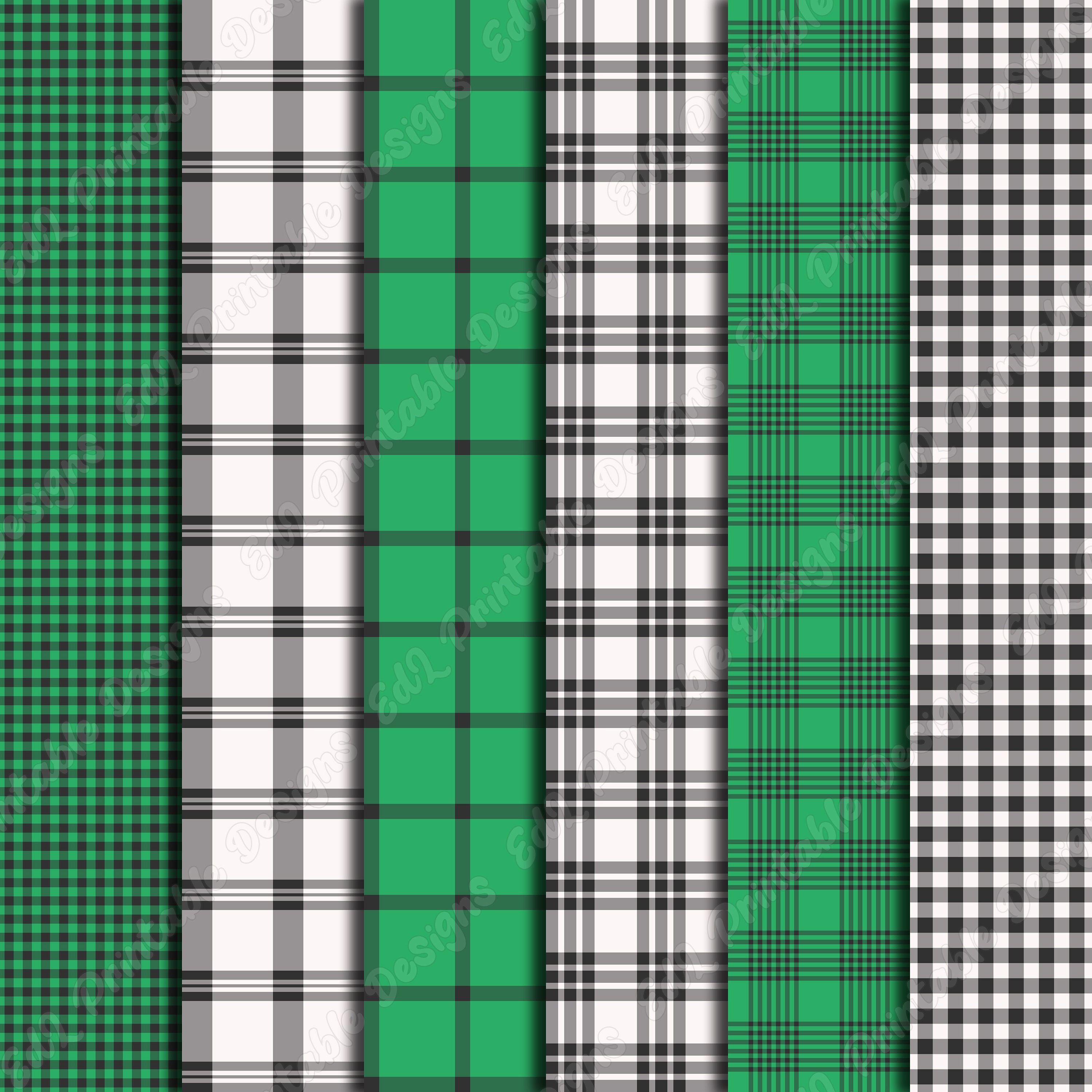 Green and Black White Color Plaid Digital Paper, Tartan Printable ...