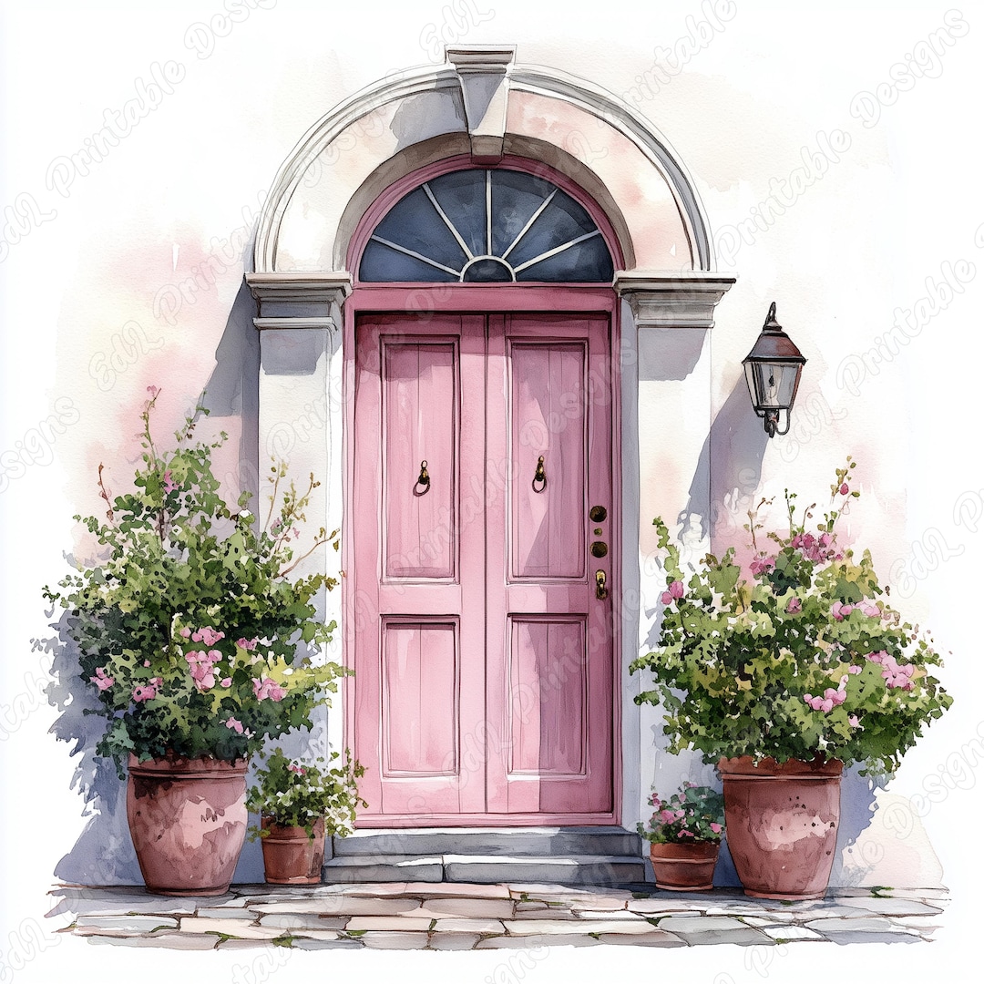 19 Front Door Clip Art, Watercolor Cottage Door Printable Images ...
