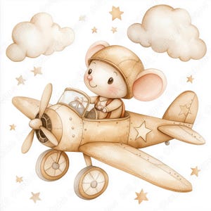 20 Pilot Mouse Clip Art, Watercolor Aviator Mice Printable Image, Cute ...