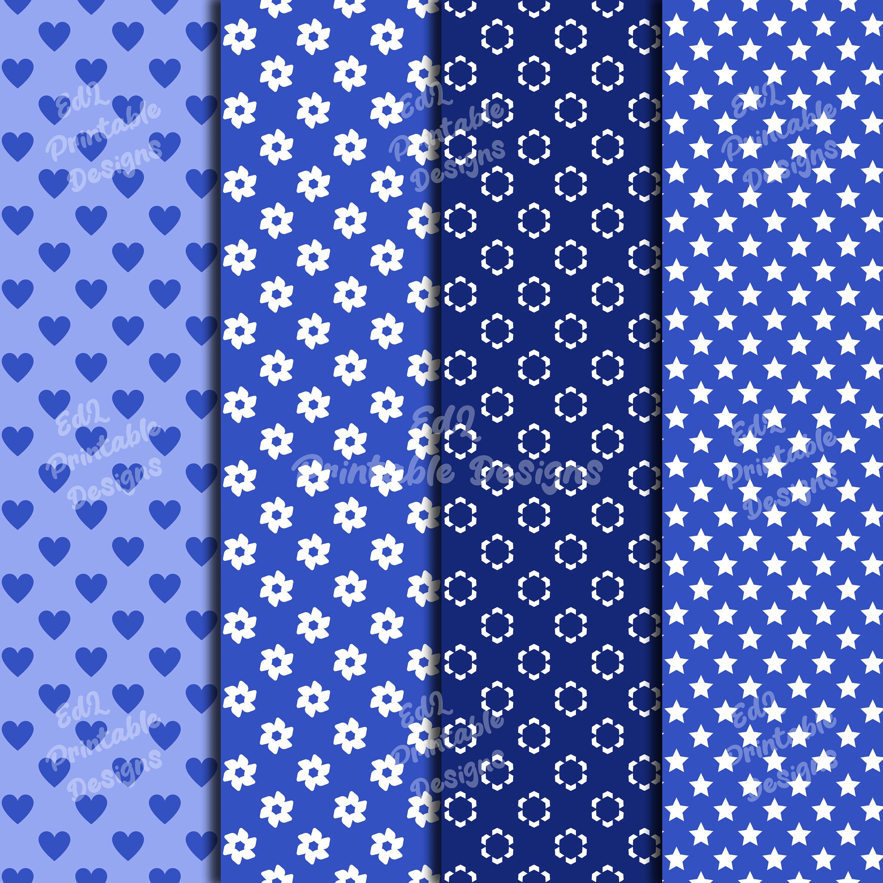 Blue Tone Patterns Digital Paper, Shades of Blue Printable Background ...