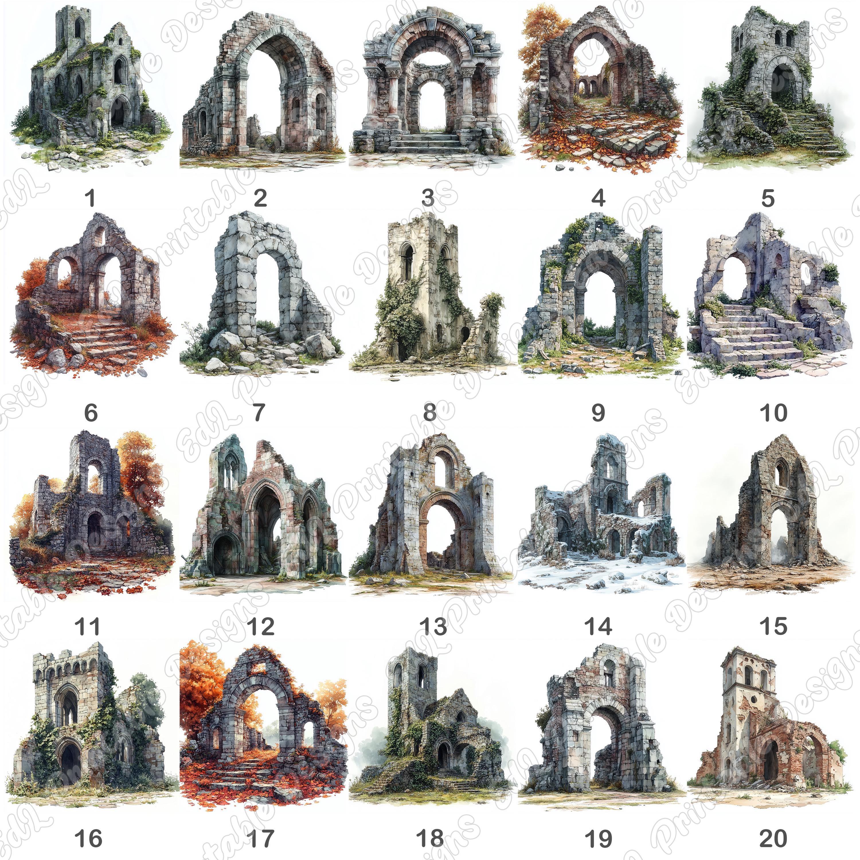 20 Ruined Building Clip Art, Abandoned Ruin Printable Images, Ancient ...