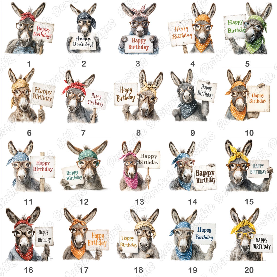 Funny Donkey Happy Birthday Clipart, Printable Image (digital Download ...