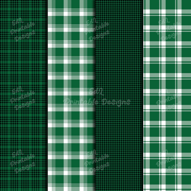 Green Buffalo Plaid Digital Paper Pack, Printable Background Papers ...