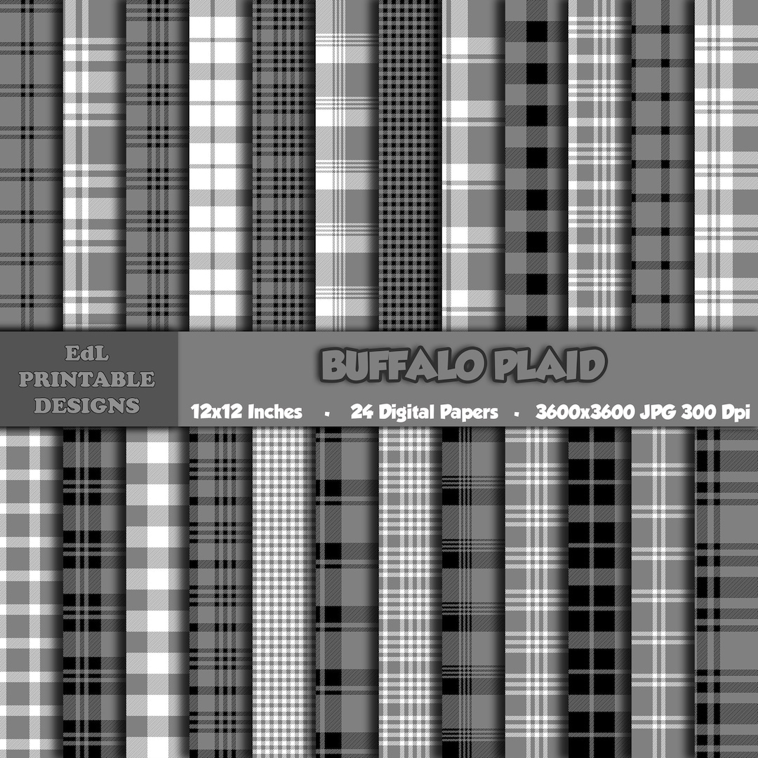 Gray Buffalo Plaid Digital Paper Pack, Printable Background Papers ...