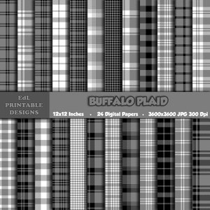 Gray Buffalo Plaid Digital Paper Pack, Printable Background Papers ...