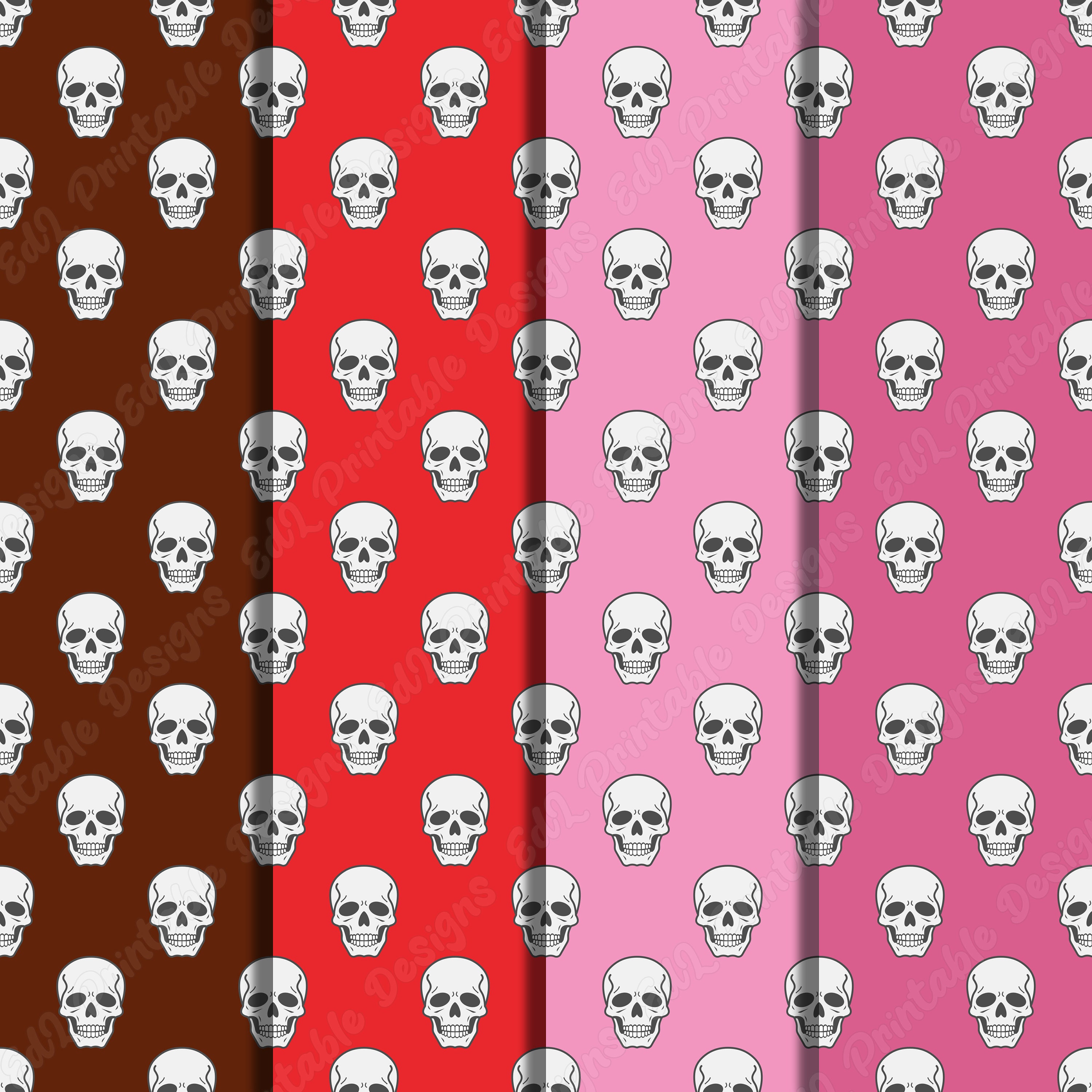 Human Skull Digital Paper, Printable Gothic Skeleton Background, Horror ...