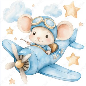 20 Pilot Mouse Clip Art, Watercolor Aviator Mice Printable Image, Cute ...