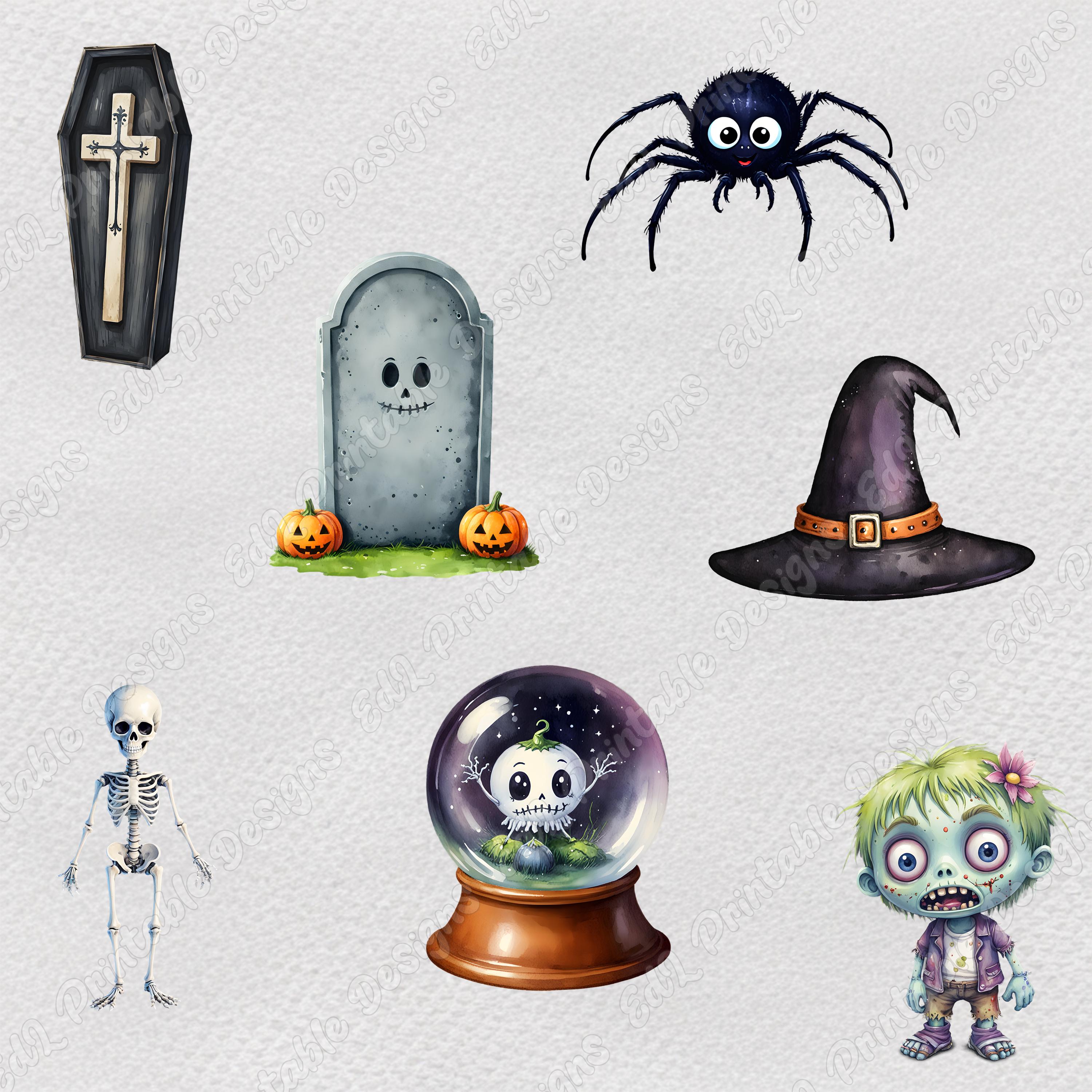 Whimsical Halloween Clipart, Spooky Watercolor PNG Images (digital ...