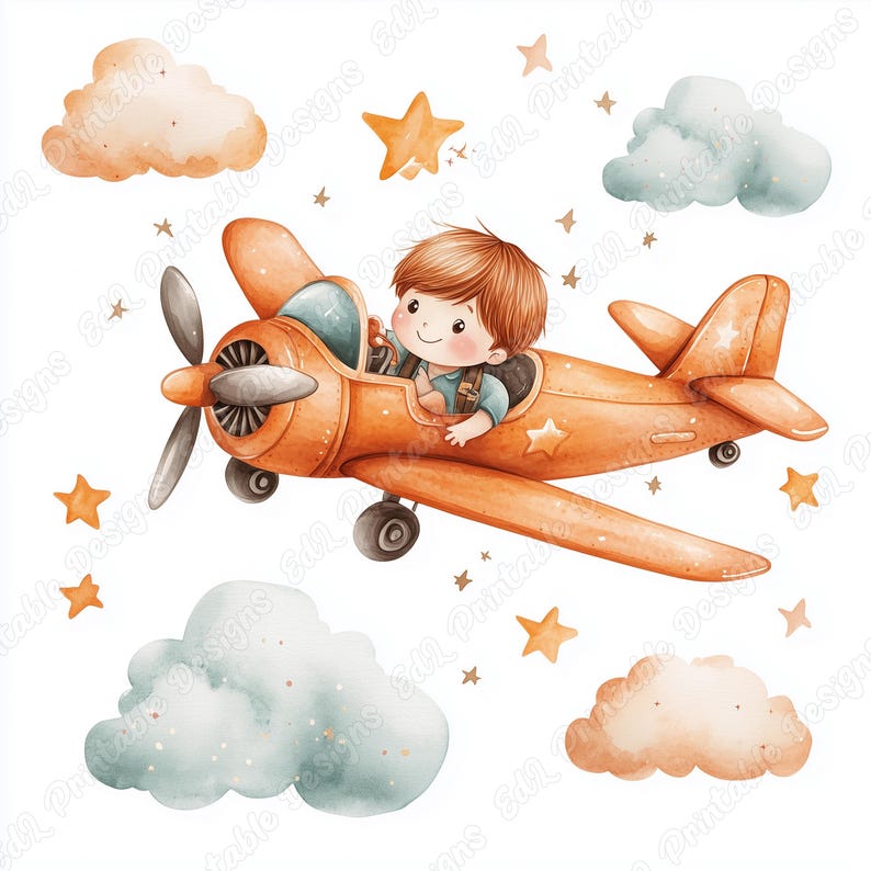 Watercolor Pilot Baby Boy Clipart, Nursery Decor (digital Download) - Etsy