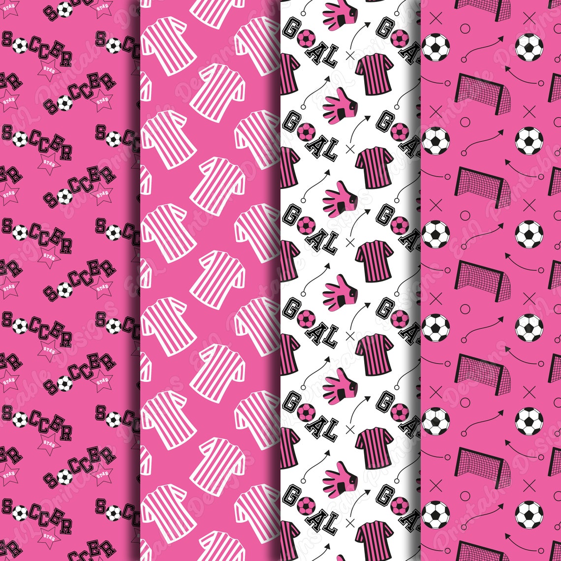 Pink Soccer Ball Digital Paper Pack, Football Pattern, Sports Theme ...