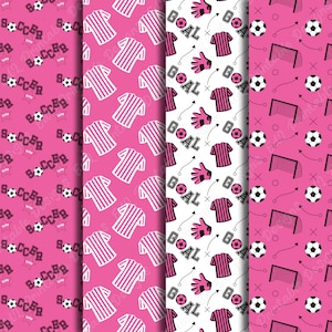 Pink Soccer Ball Digital Paper Pack, Football Pattern, Sports Theme ...