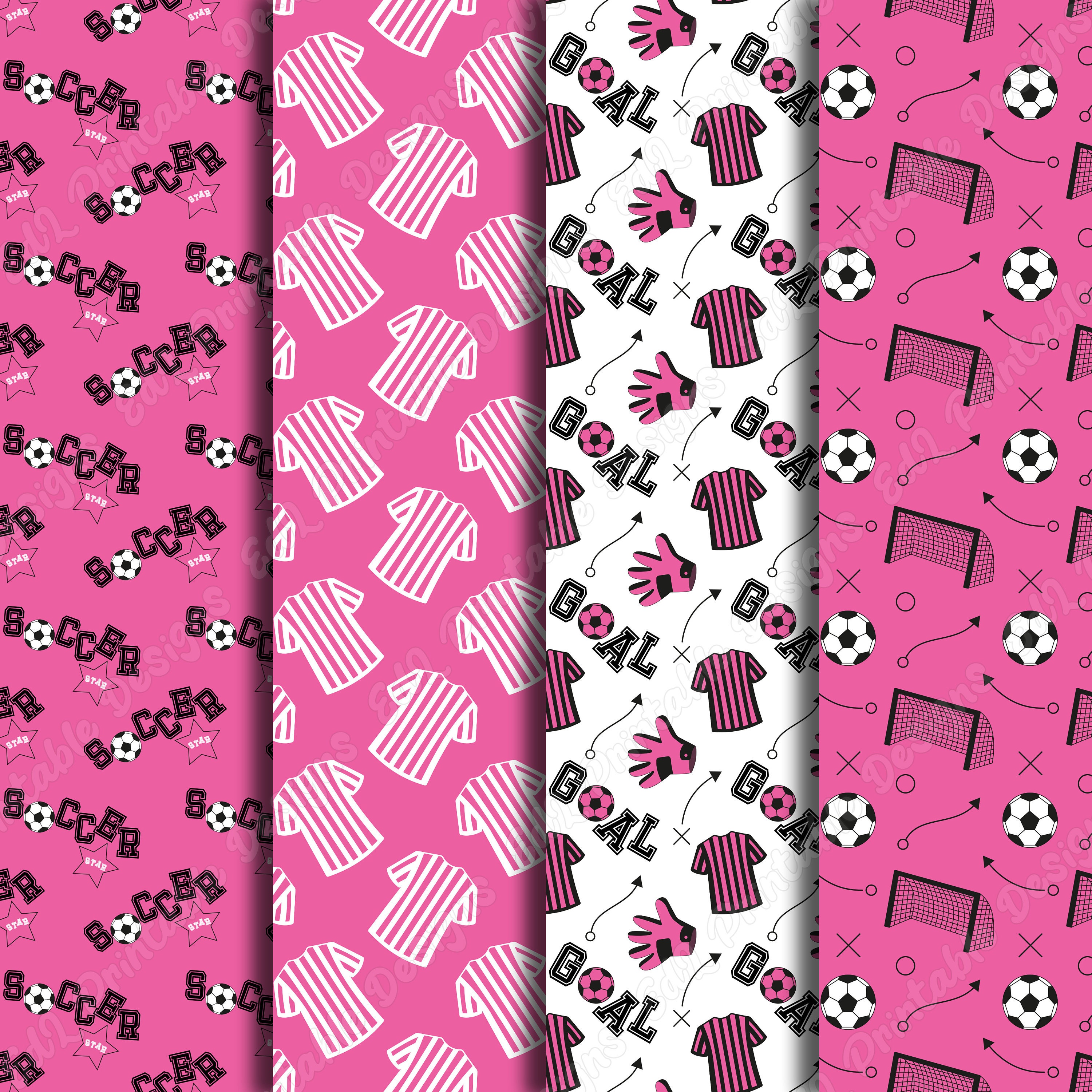 Soccer Digital Paper, Football Printable Background, Pink Soccer Ball ...