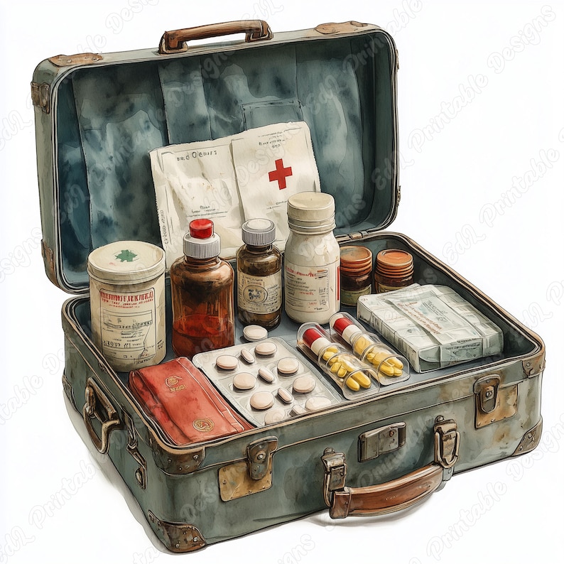 Vintage First Aid Kit Clipart, Medical Scrapbook Paper (digital ...