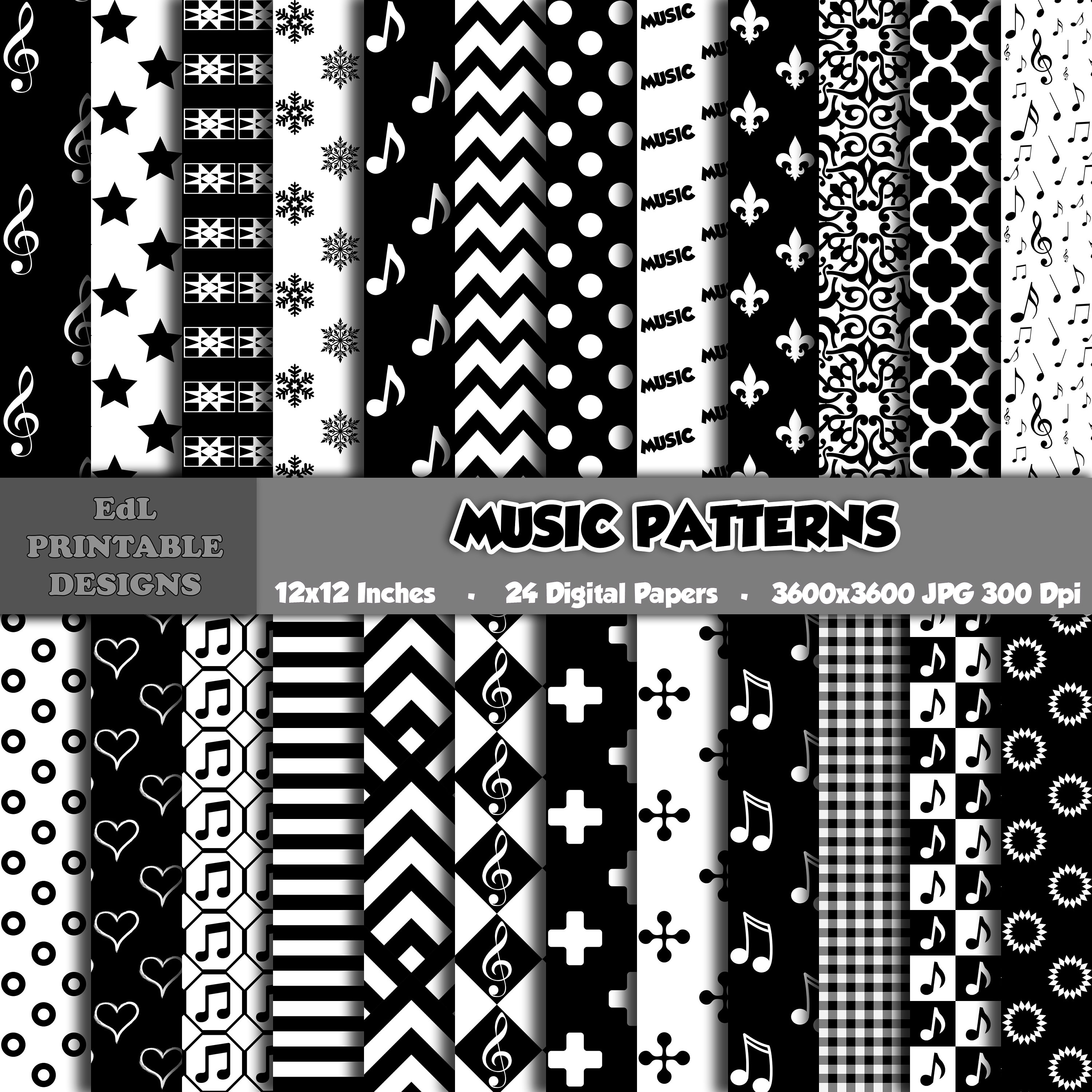 Music Patterns Digital Paper, Music Notes Printable Background, 12x12 ...
