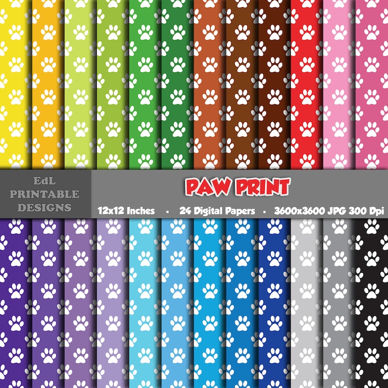 Paw Print Digital Paper Pack, Animal Paw Printable Background ...