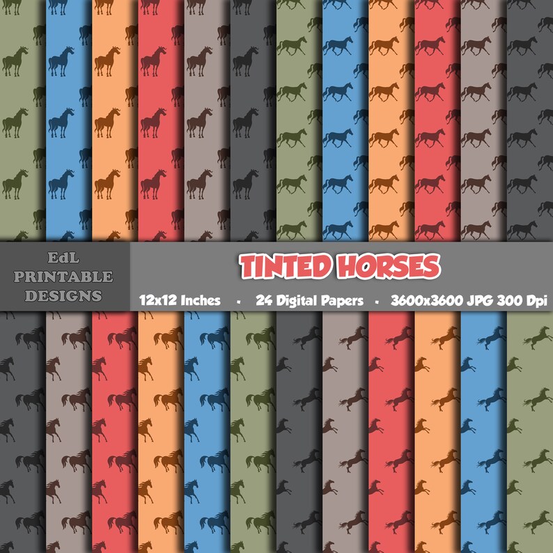 Tinted Horses Digital Paper Pony Printable Background - Etsy
