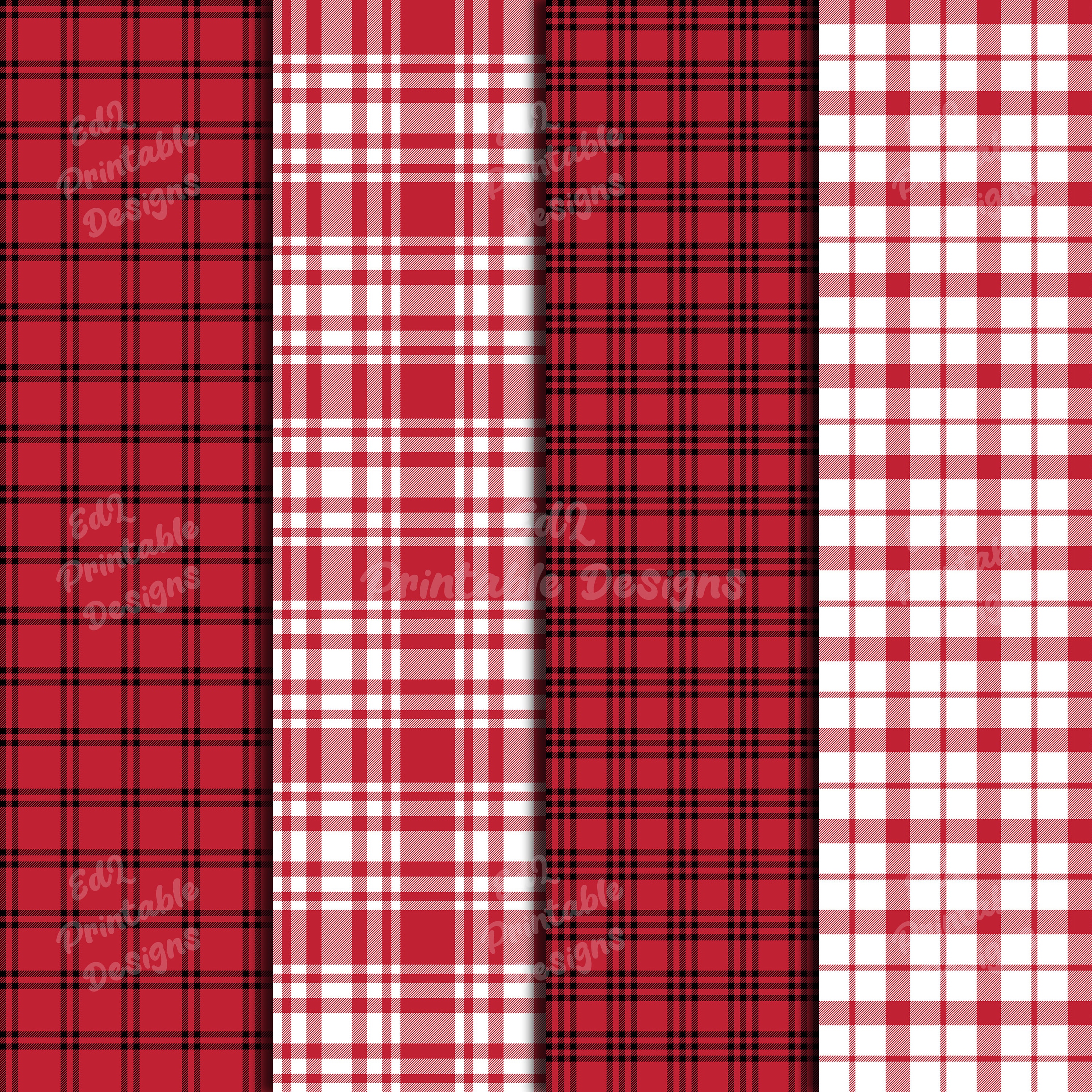 Red Buffalo Plaid Digital Paper Set, Lumberjack Scrapbook (digital ...