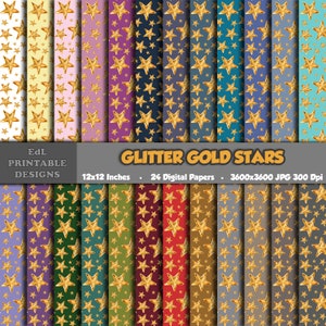 Glitter Confetti Gold Star Digital Paper, Golden Printable Background ...