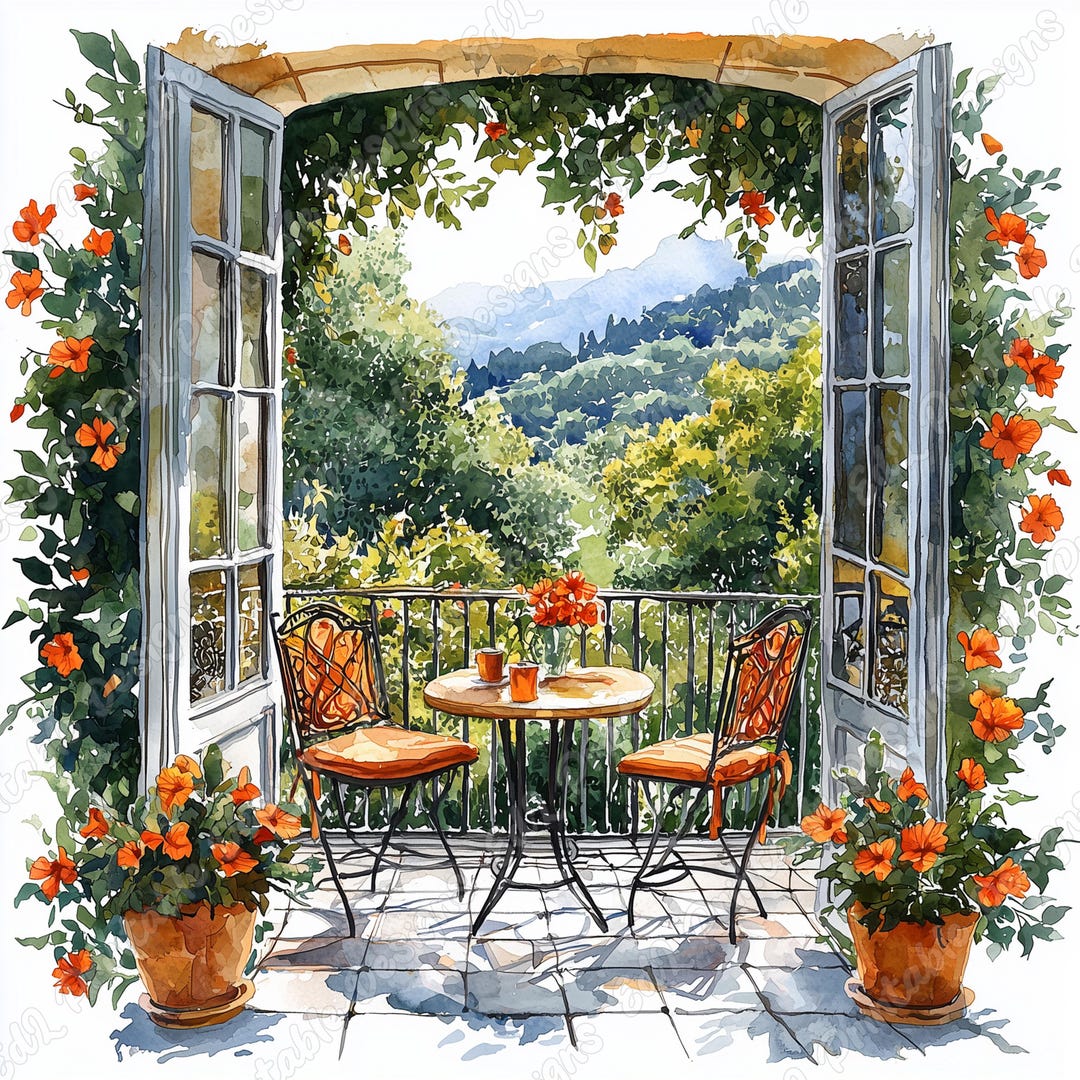 20 Floral Romantic Balcony Clip Art, French Balcony Printable Image ...