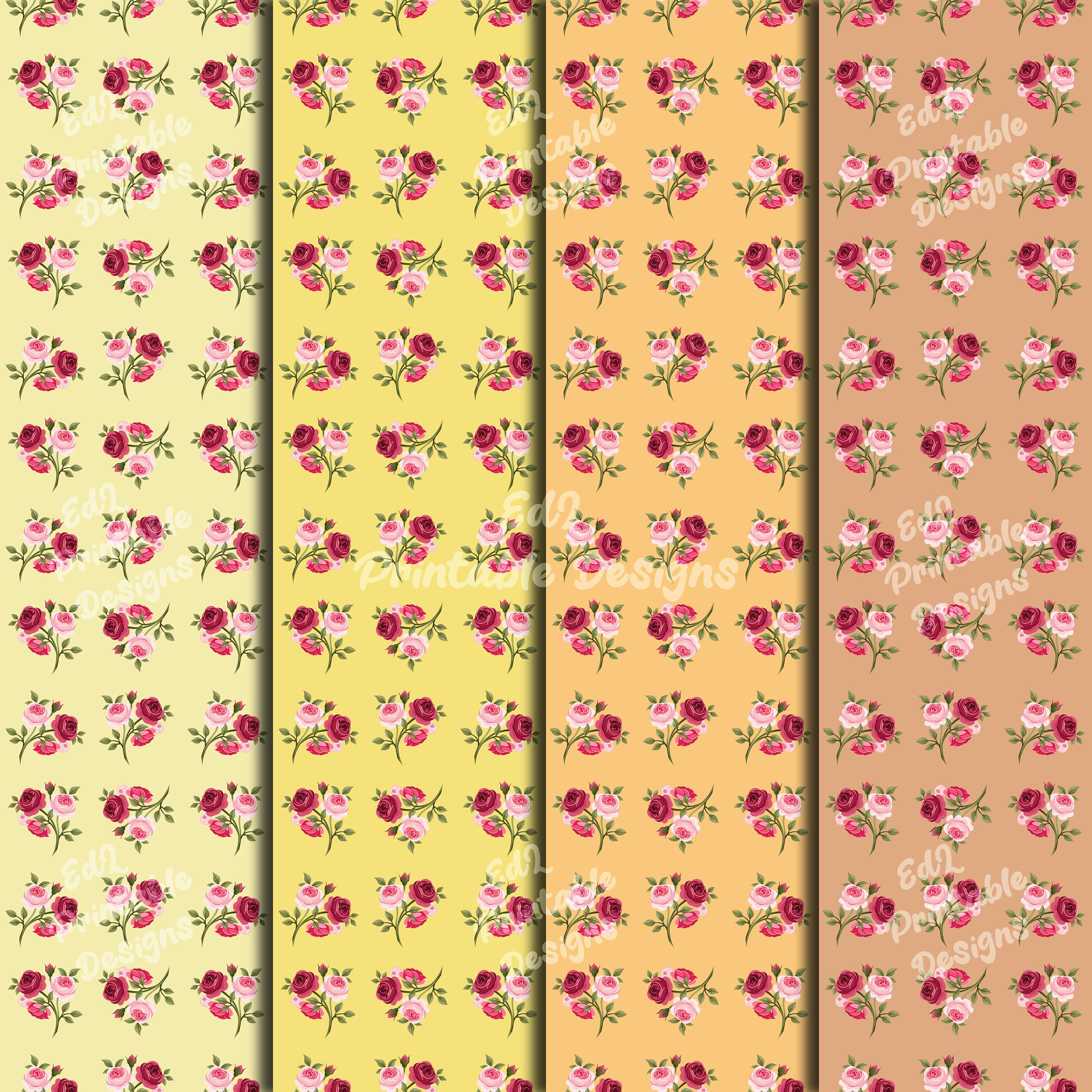 Red and Pink Roses Digital Paper Pack, Printable Background, Pastel ...