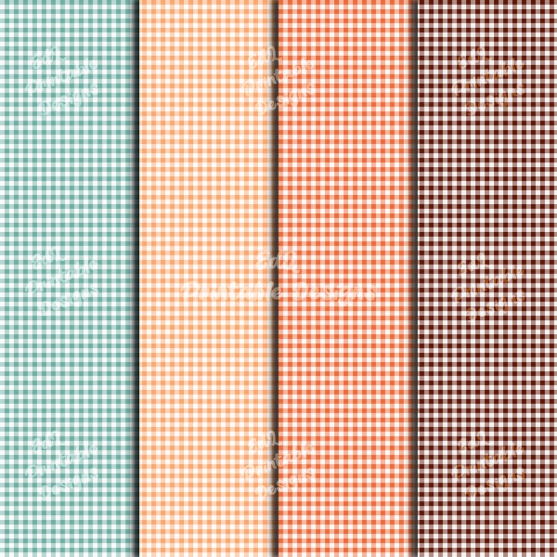 Small Gingham Digital Paper, Vibrant Plaid Patterns (set of 24 ...