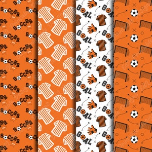 Soccer Digital Paper, Football Printable Background, Orange Soccer Ball ...