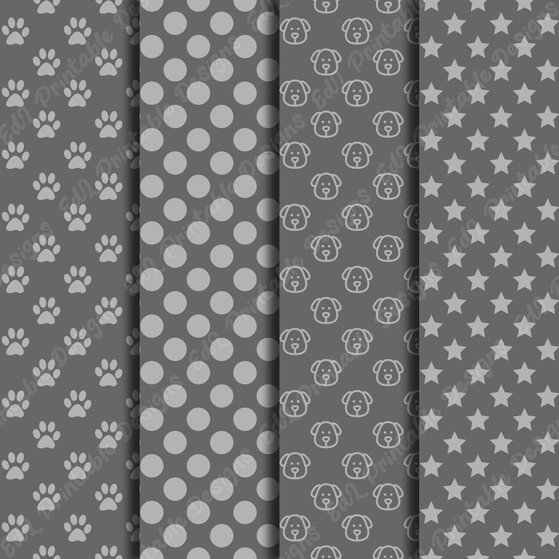 Gray Dog Theme Digital Paper Pack, Puppy Paws, Bones (digital Download ...