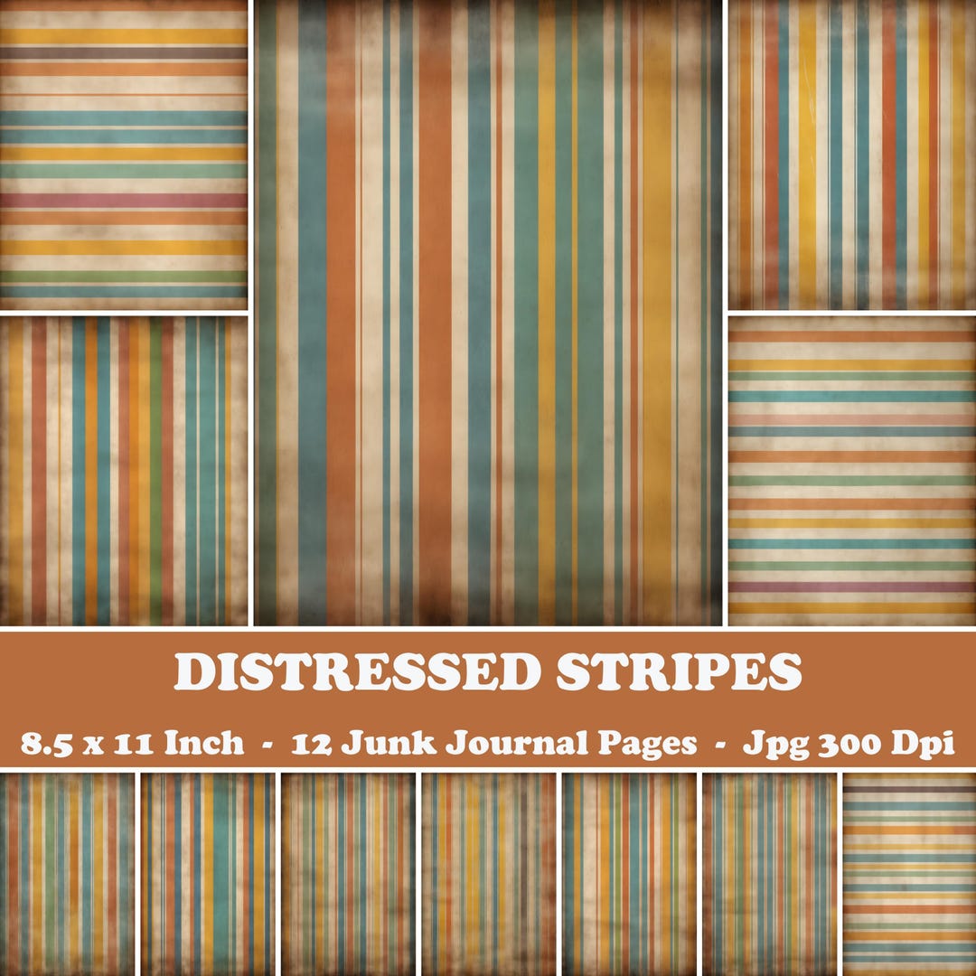 Distressed Stripes Junk Journal Pages, Printable Shabby Chic Lines ...