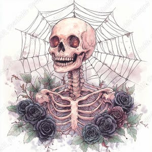20 Skeleton With Flowers Clip Art, Spooky Halloween Printable Image ...